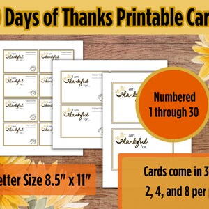 30 Days of Thanks, Gratitude Printable Cards, Gratitude Jar Printable ...