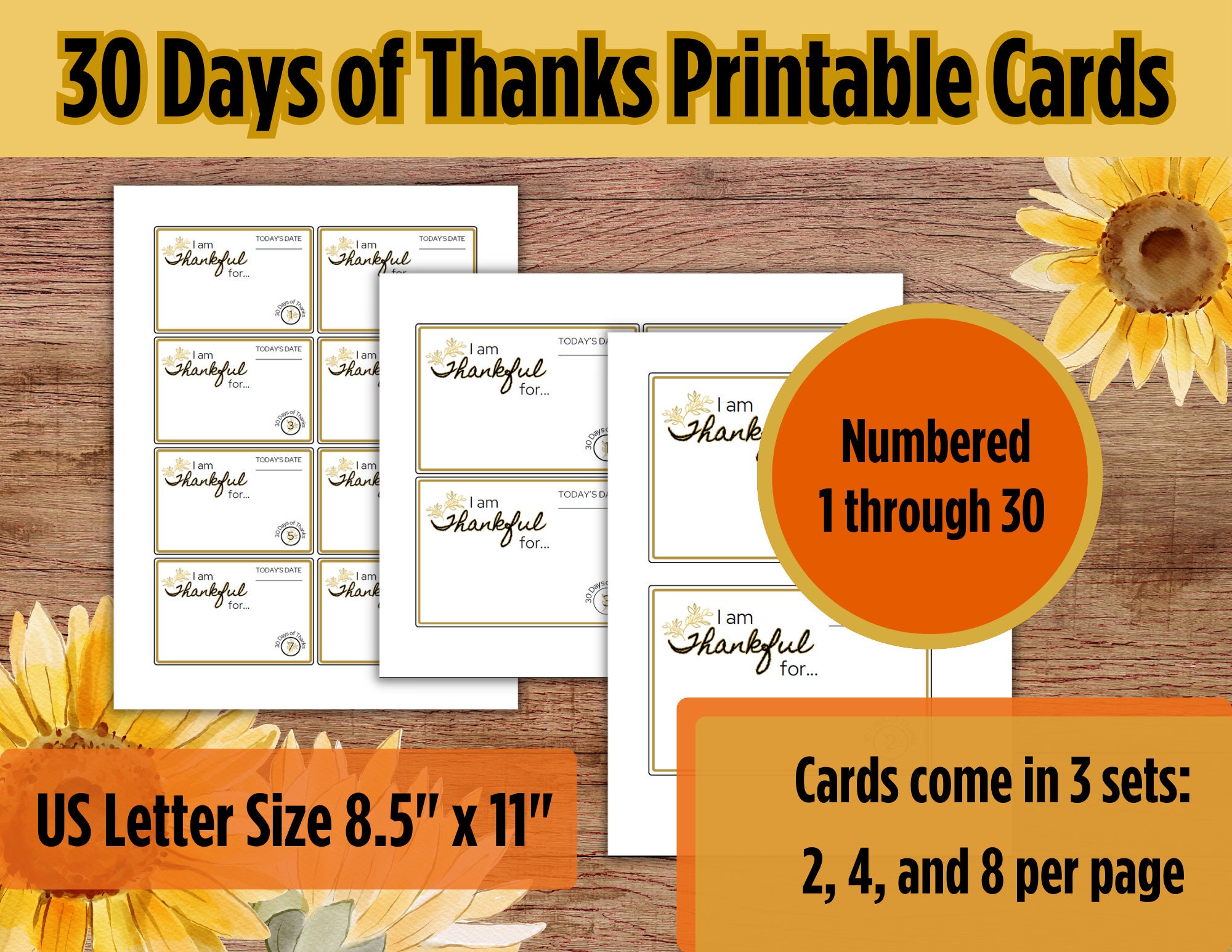 30 Days of Thanks, Gratitude Printable Cards, Gratitude Jar Printable ...