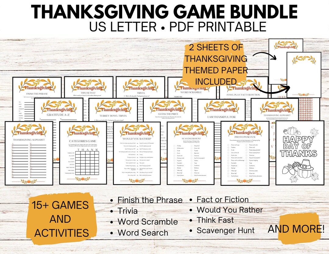 Thanksgiving Printable Game Bundle PDF Instant Download - Etsy