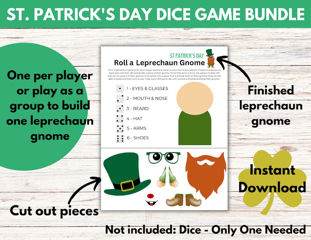 St Patricks Day Dice Games Bundle, Roll a Leprechaun Gnome, Roll a ...