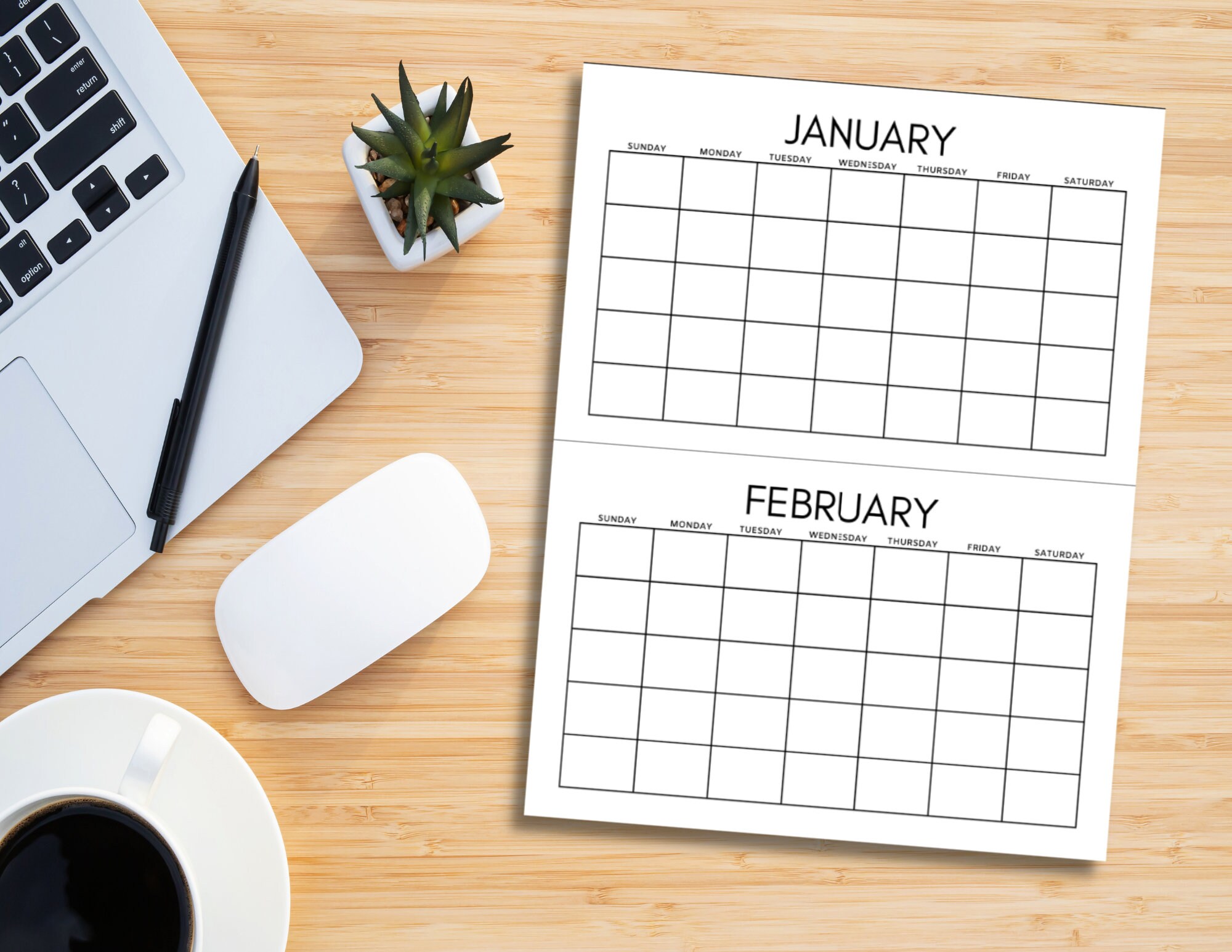 Blank Monthly Calendar Printable Yearly Planner, One Month a Page, Two ...