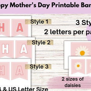 Happy Mother's Day Pink Printable Banner With Daisies, DIY Mothers Day ...