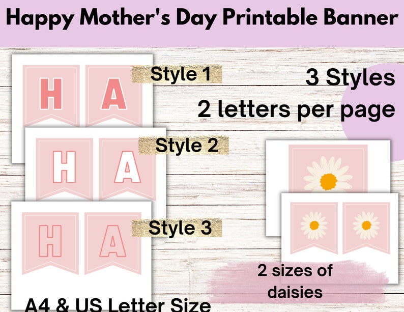 Happy Mother's Day Pink Printable Banner With Daisies, DIY Mothers Day ...