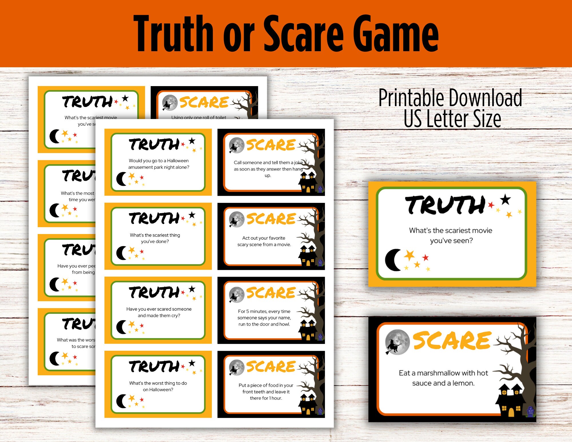 Halloween Truth or Scare Printable Game, Fall Halloween Game - Etsy