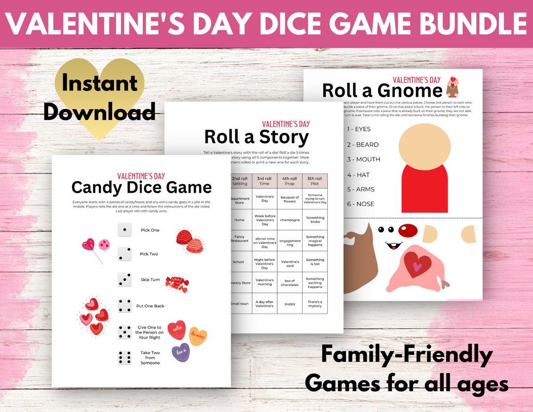 Valentine's Day Dice Games: Roll a Gnome, Roll a Story, and Candy Dice ...