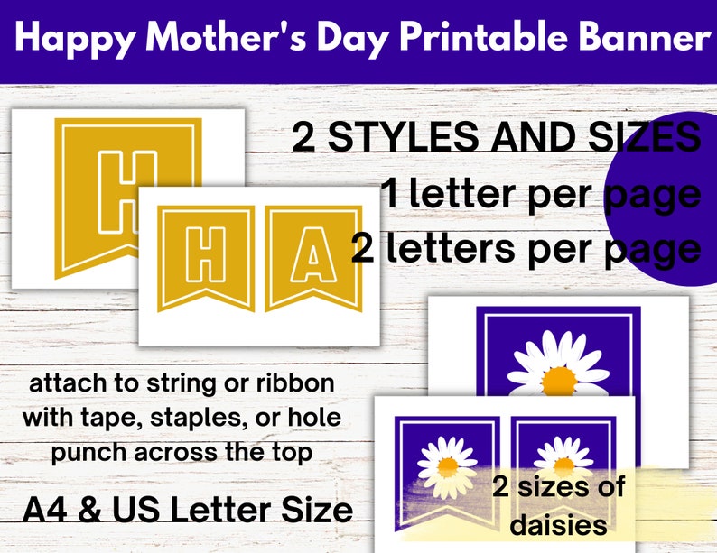 Happy Mother's Day Printable Banner With Daisies, DIY Mothers Day ...