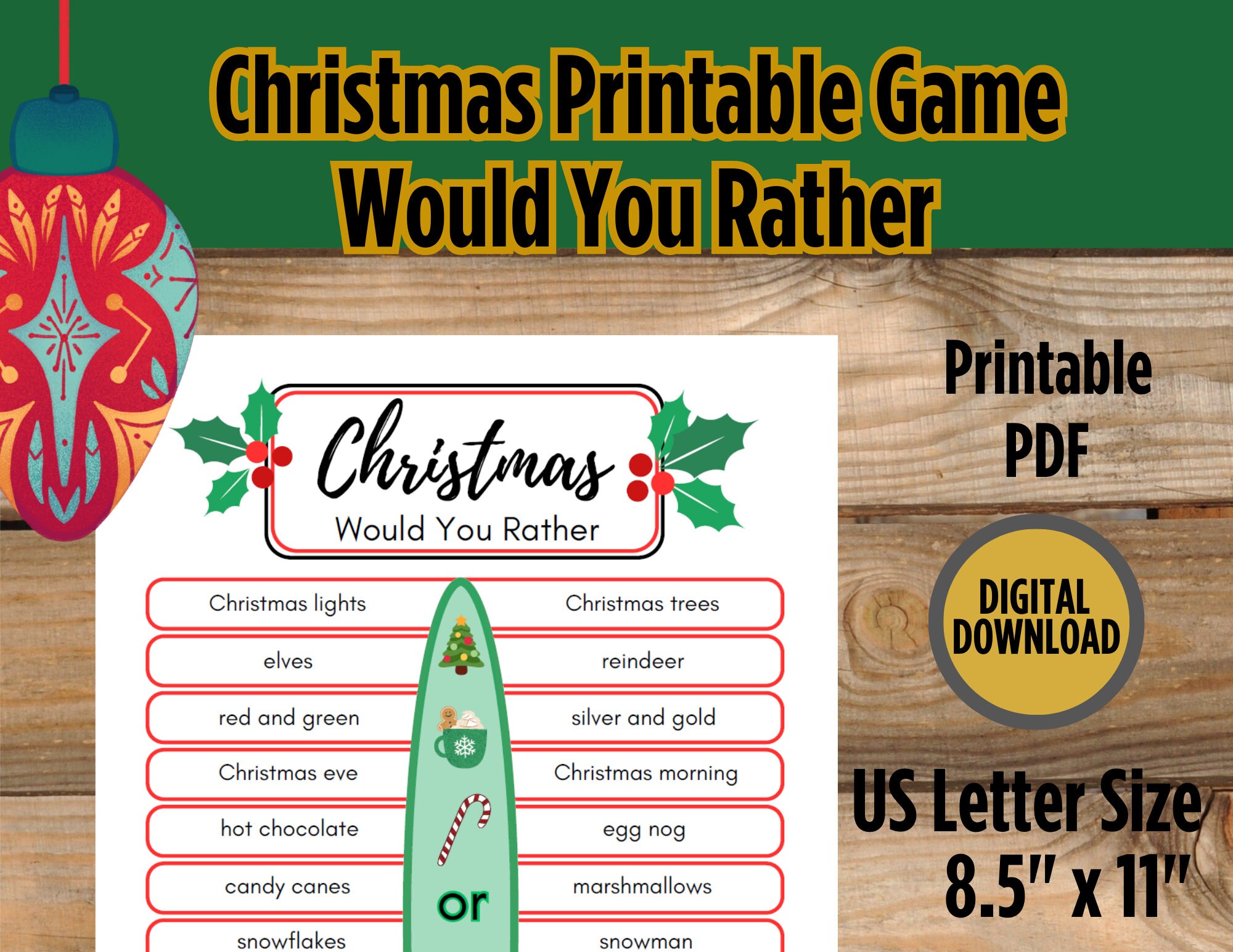 Christmas Printable Game Would You Rather, This or That Icebreaker Game ...