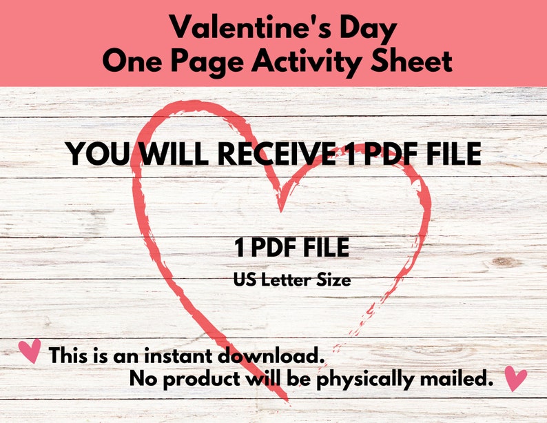 Valentines Day Printable Games, One Page Activity Sheet, Maze, Word ...