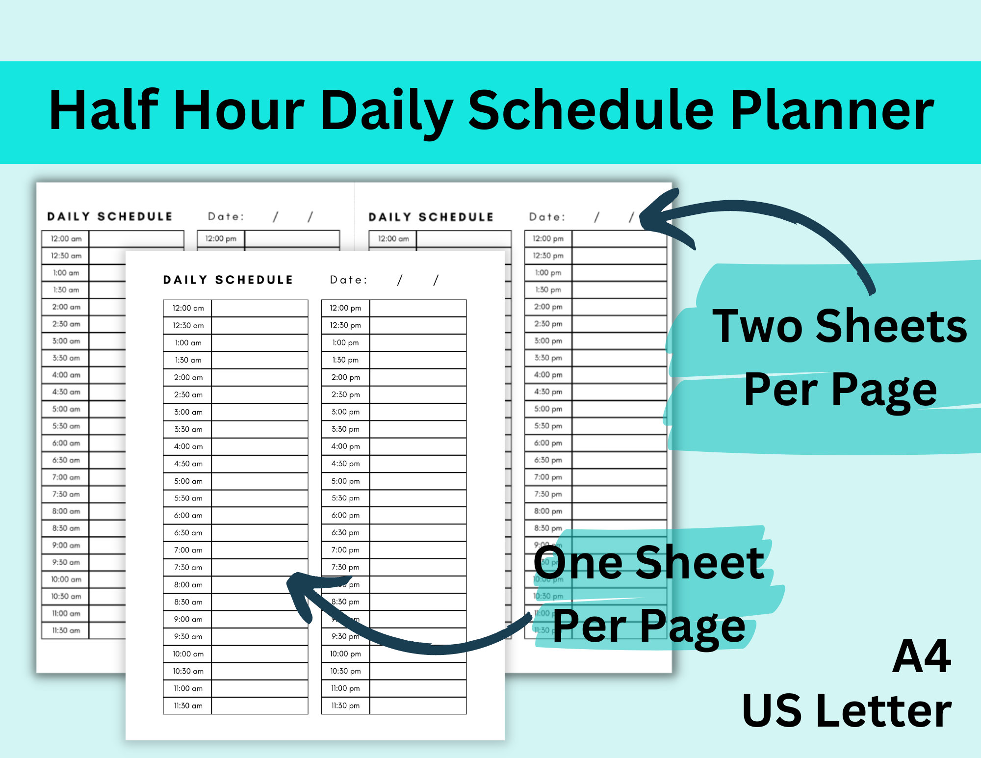 Half Hour Daily Schedule Planner Half Hour Time Block Daily - Etsy