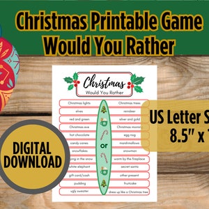 Christmas Printable Game Would You Rather, This or That Icebreaker Game ...