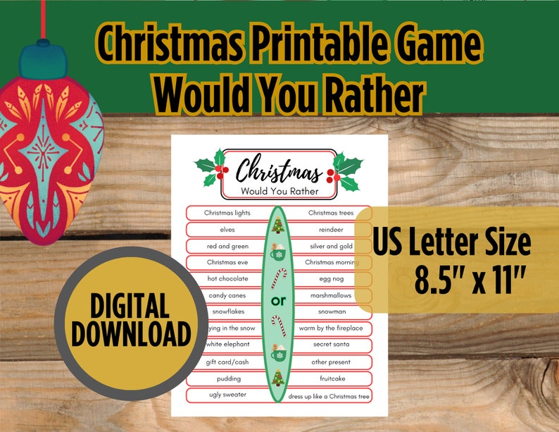 Christmas Printable Game Would You Rather, This or That Icebreaker Game ...