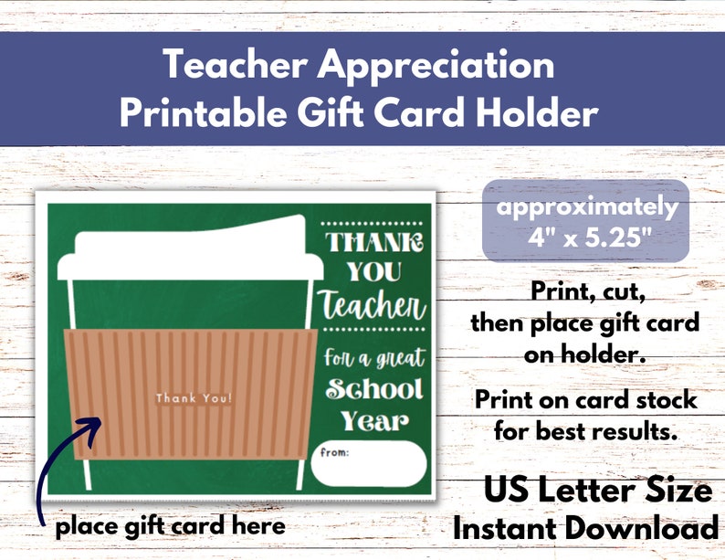 Teacher Appreciation Printable Gift Card Holder, Thank You Teacher ...