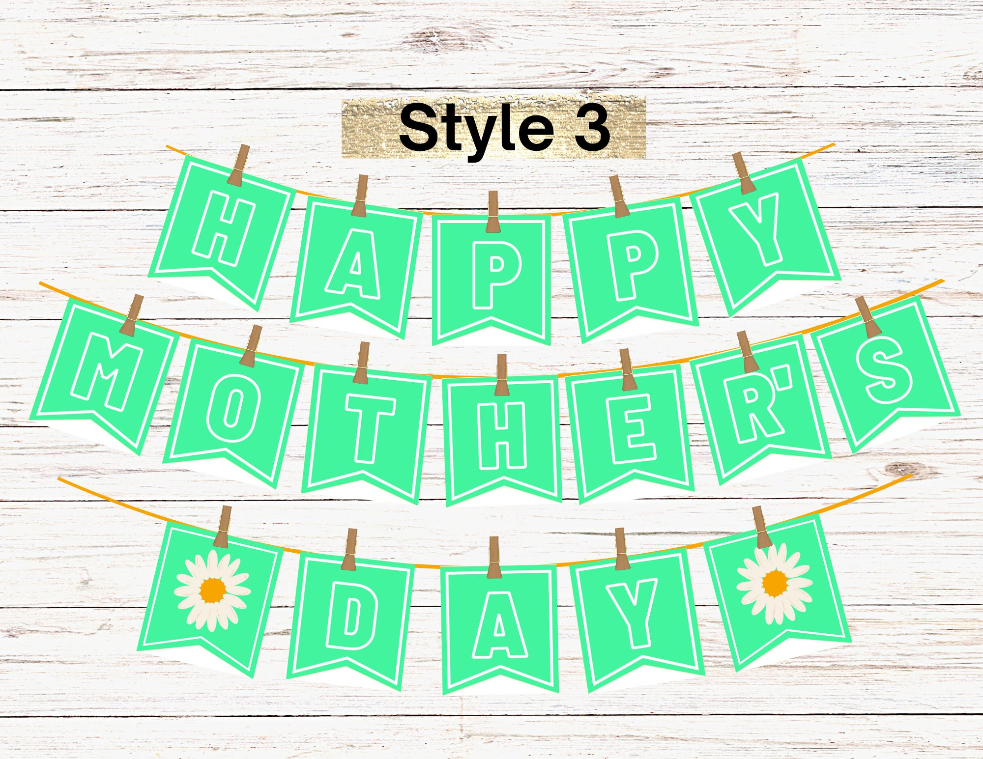 Happy Mother's Day Green Printable Banner With Daisies, DIY Mothers Day ...
