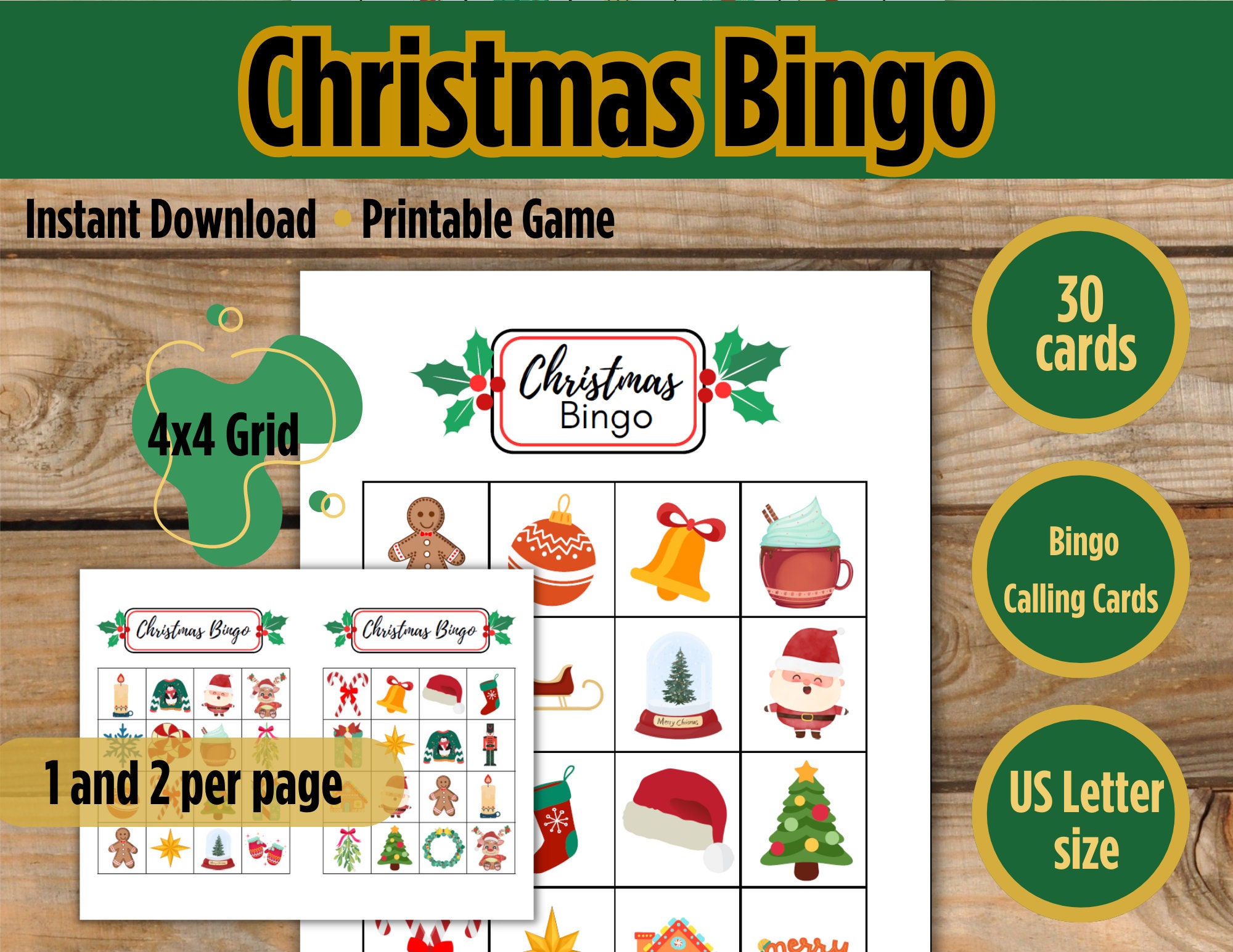 Christmas Bingo Printable Game Cards Bundle, 3x3, 4x4, and 5x5 Grids - Etsy