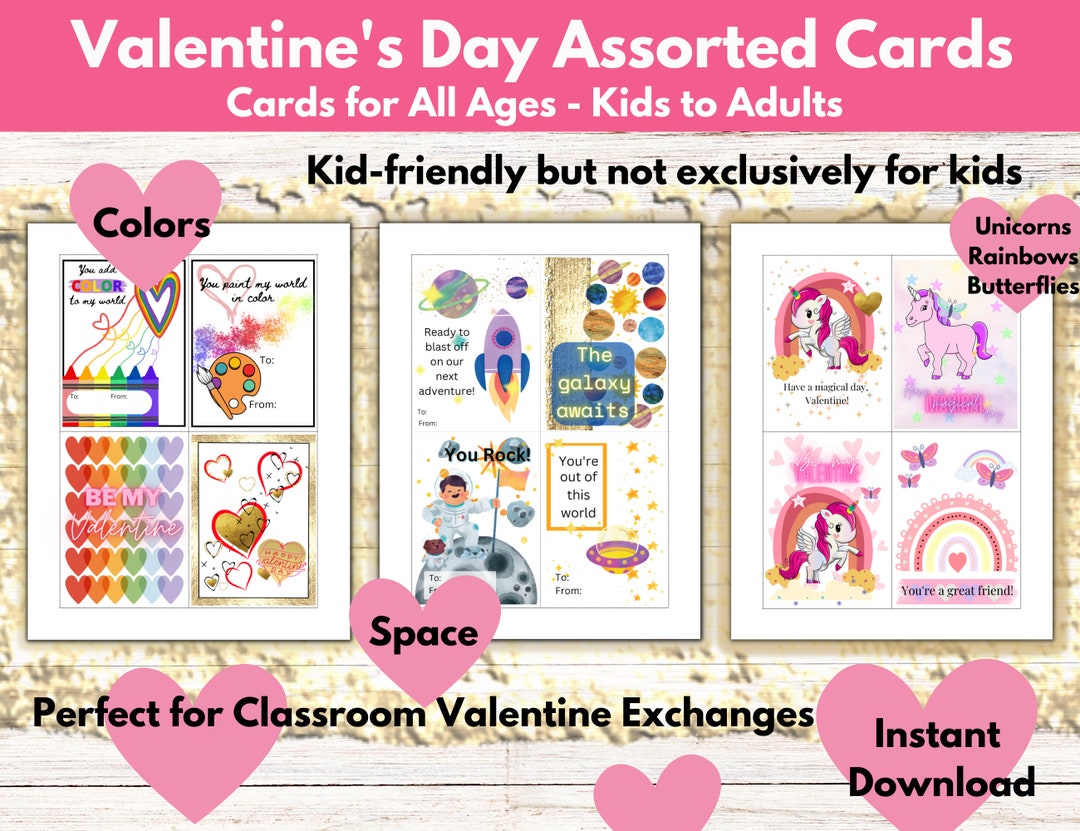 Valentines Day Assorted Printable Cards Bundle, Various Themes ...