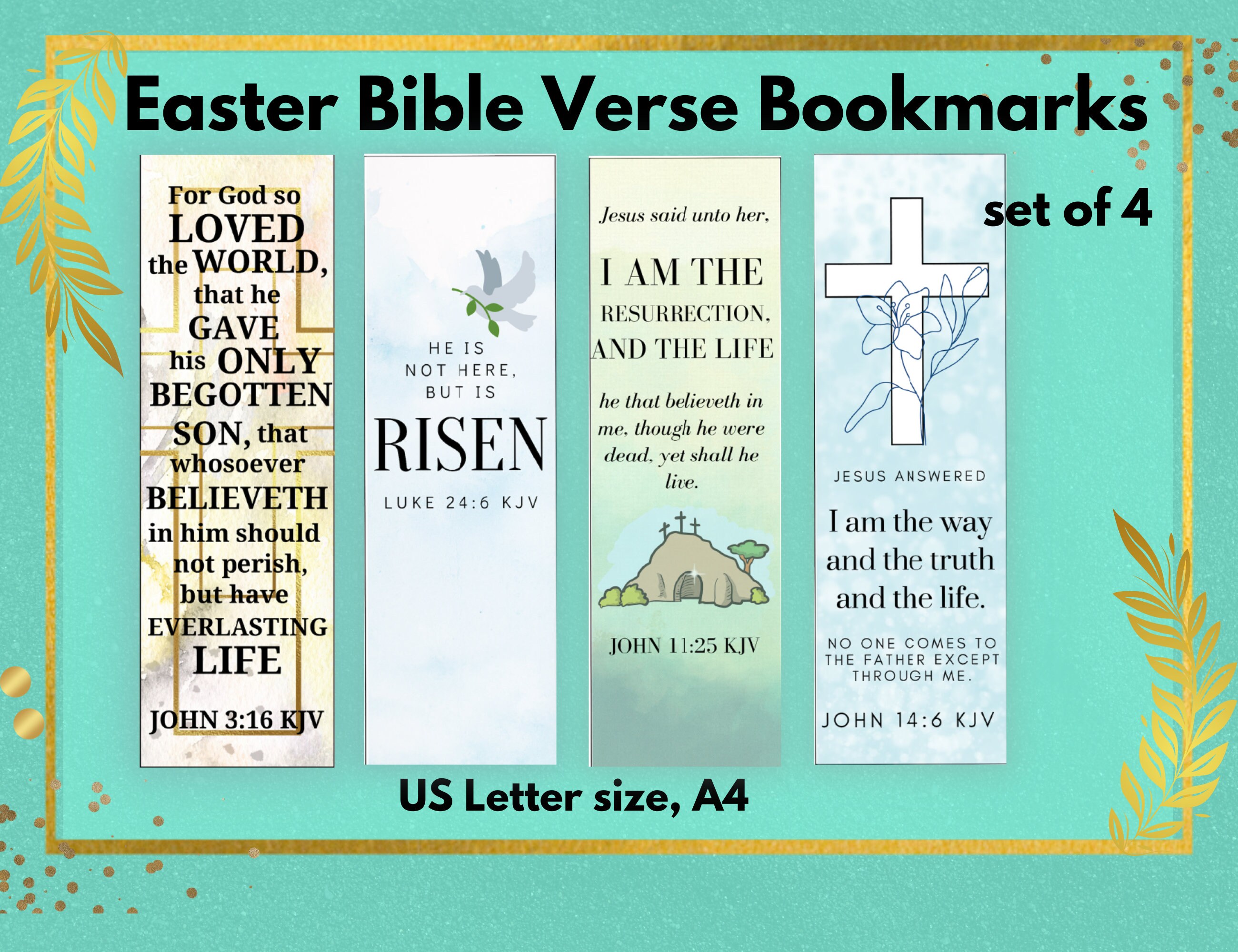 Easter Theme Bible Verse Watercolor Bookmark Set, Jesus and the ...