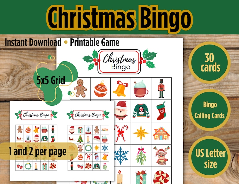 Christmas Bingo Printable Game Cards Bundle, 3x3, 4x4, and 5x5 Grids - Etsy