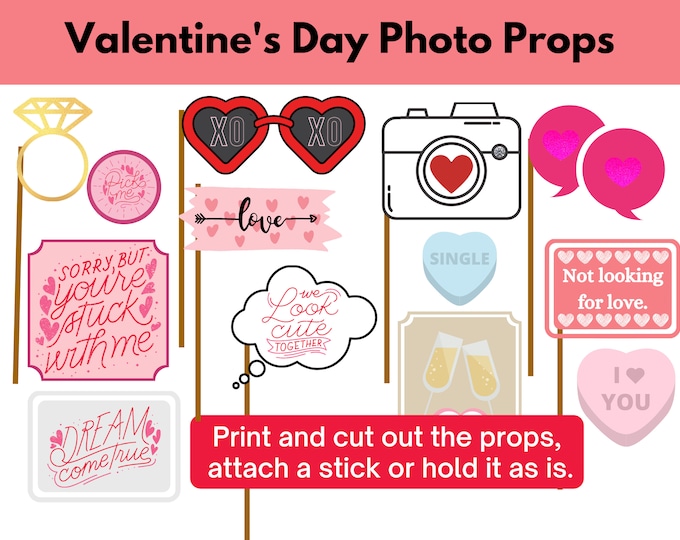 VALENTINE PHOTO PROPS, Photo Booth Props, Valentine's Day Printable ...