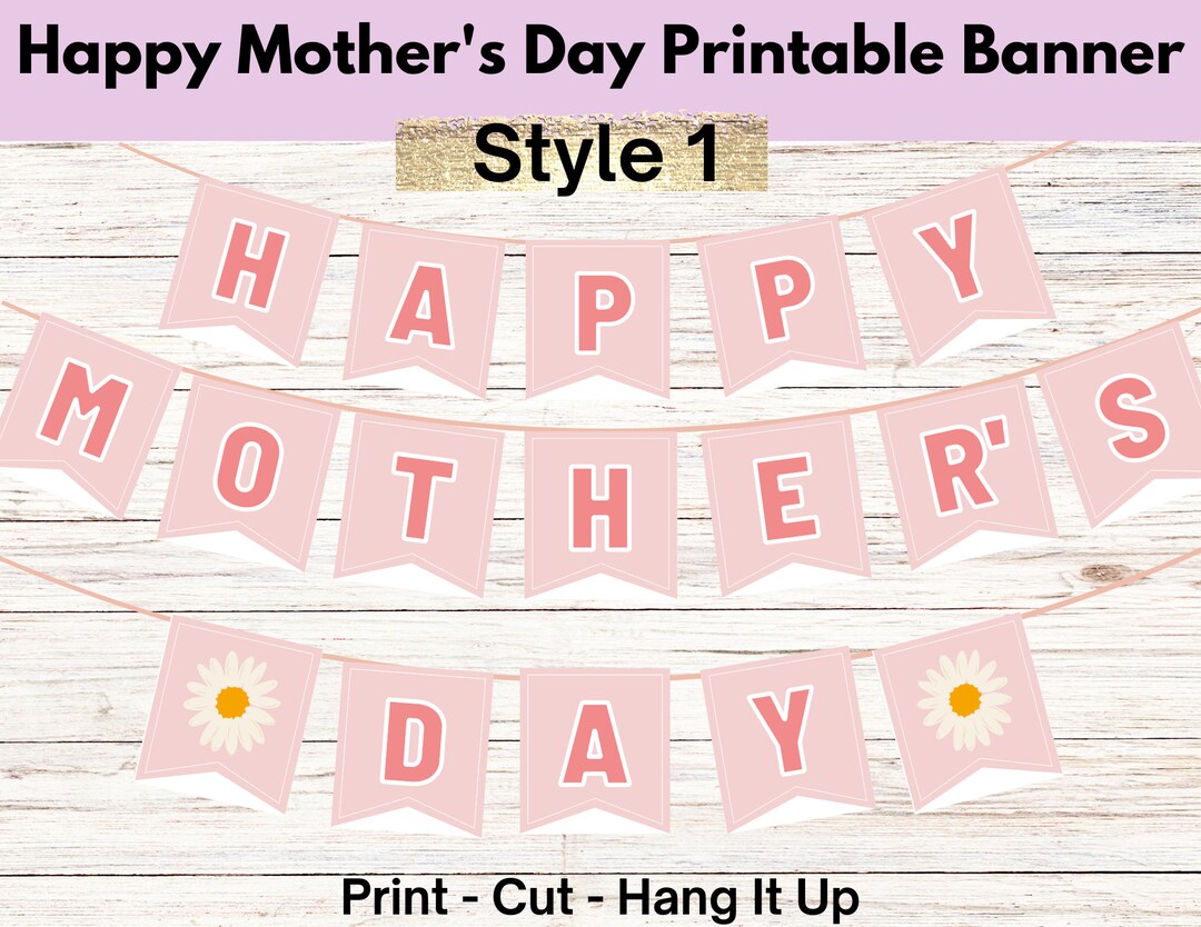 Happy Mother's Day Pink Printable Banner With Daisies, DIY Mothers Day ...