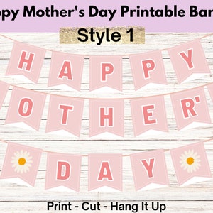 Happy Mother's Day Pink Printable Banner With Daisies, DIY Mothers Day ...