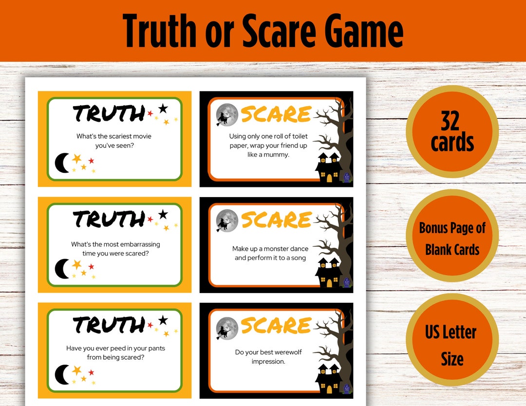 Halloween Truth or Scare Printable Game, Fall Halloween Game - Etsy