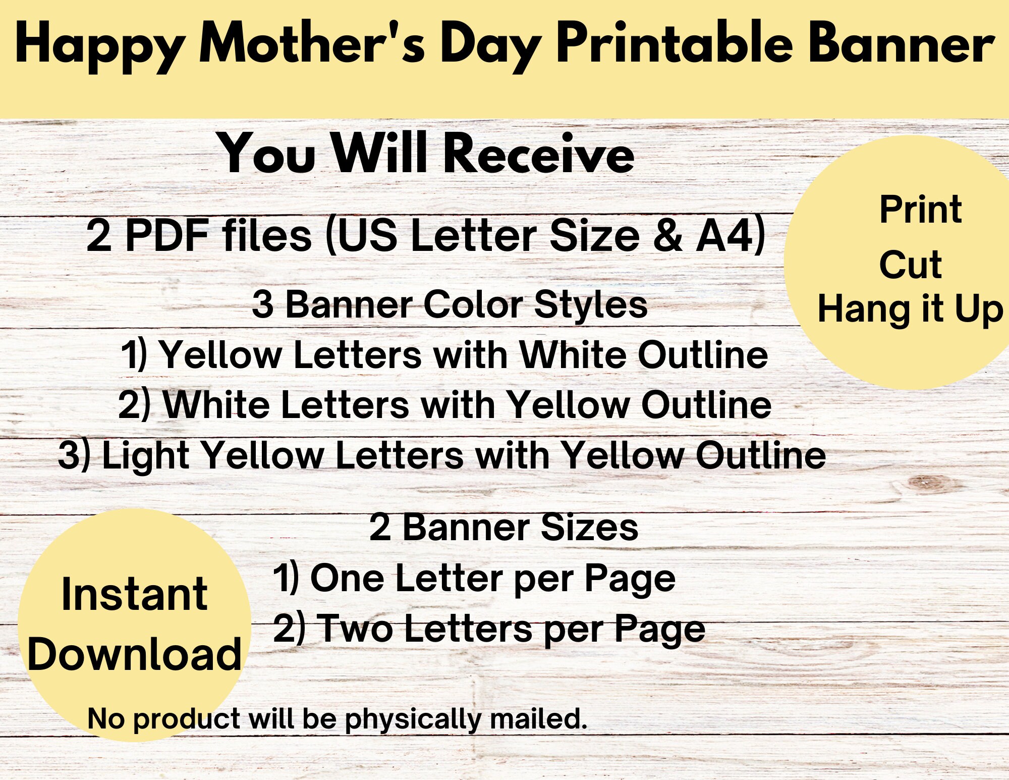 Happy Mother's Day Yellow Printable Banner With Daisies, DIY Mothers ...