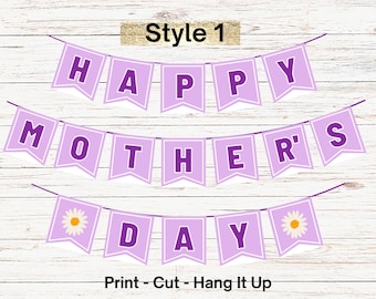 Happy Mother's Day Printable Banner With Daisies, DIY Mothers Day ...