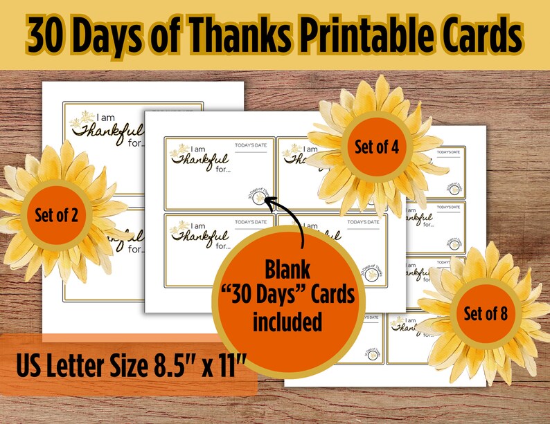 30 Days of Thanks, Gratitude Printable Cards, Gratitude Jar Printable ...
