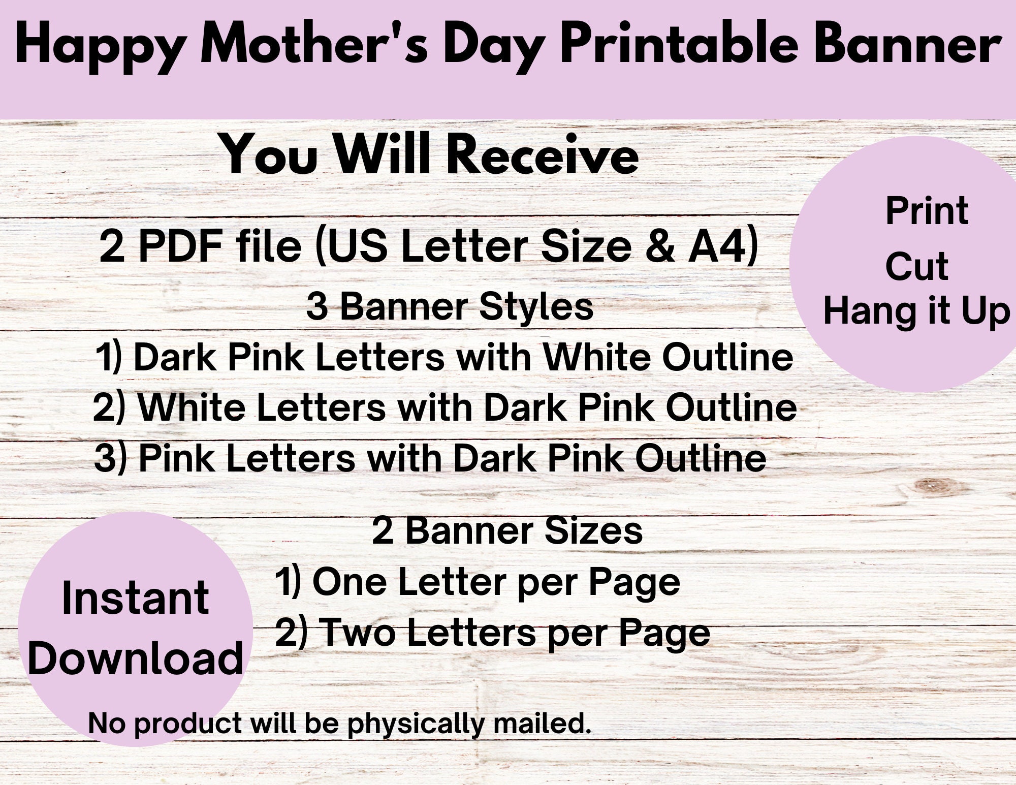 Happy Mother's Day Pink Printable Banner With Daisies, DIY Mothers Day ...