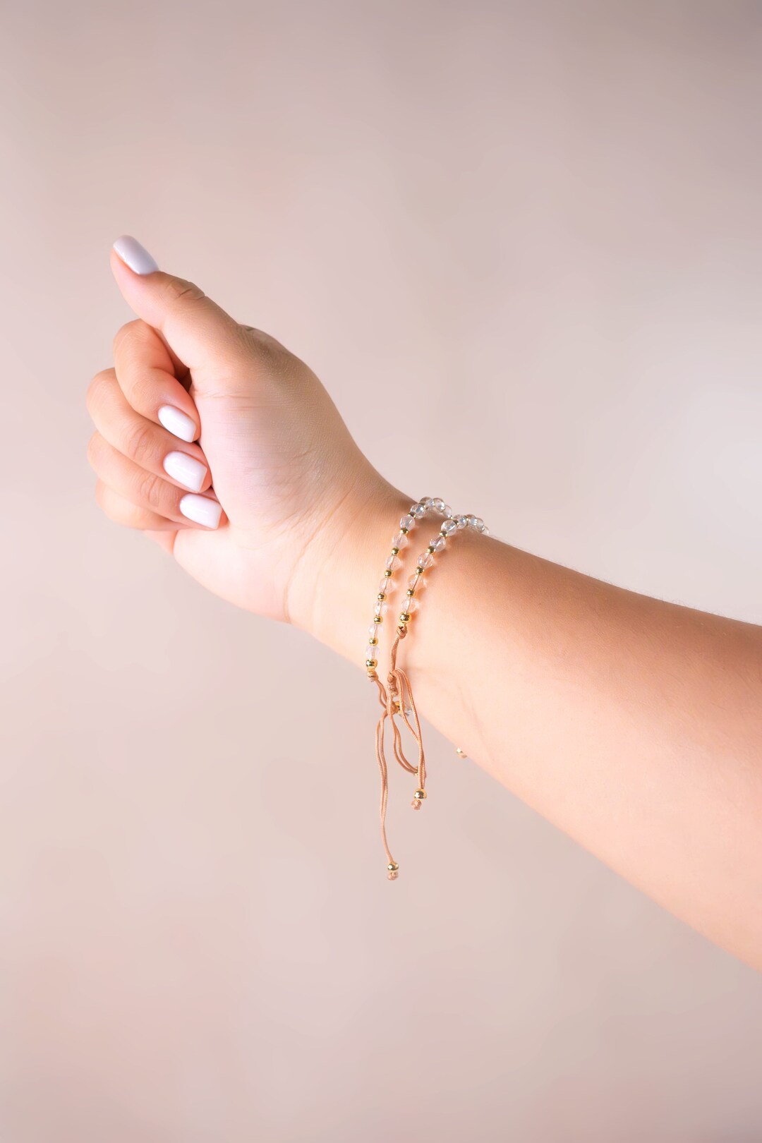 Clear Beaded Bracelet, Self Adjustable Womens Bracelet, Handmade ...