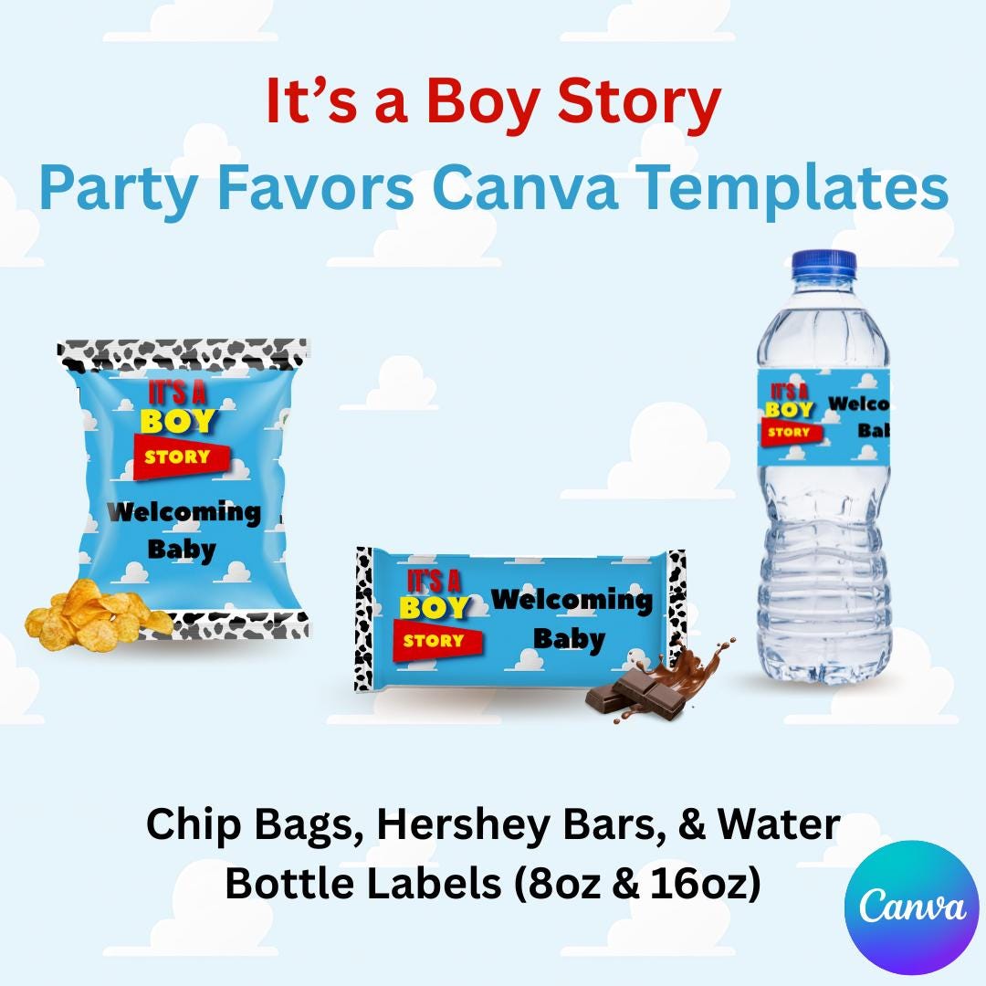 Its a Boy Story Party Favor Canva Template - Etsy