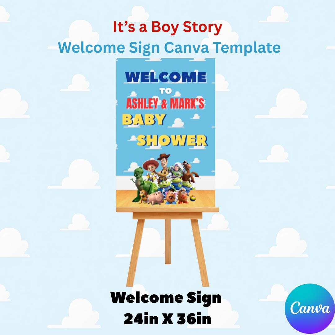 Its a Boy Story Welcome Sign Canva Template - Etsy