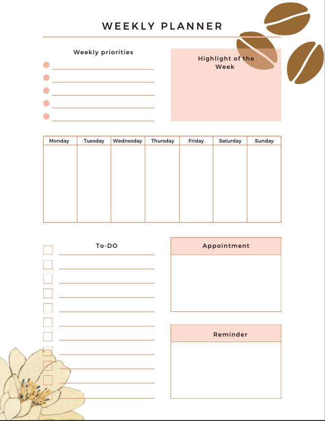 Simple and Cute Weekly Planner, Printable Pdf, Planner for Task ...