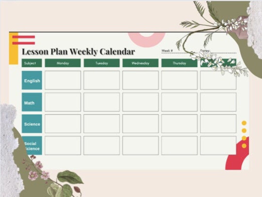 Lesson Plan Weekly Calendar. Colorful Planner for Classes. Keep ...