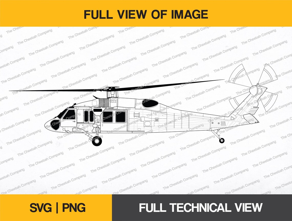 Black Hawk SVG | Vector Technical Side View UH-60 Black Hawk | Svg, Png ...