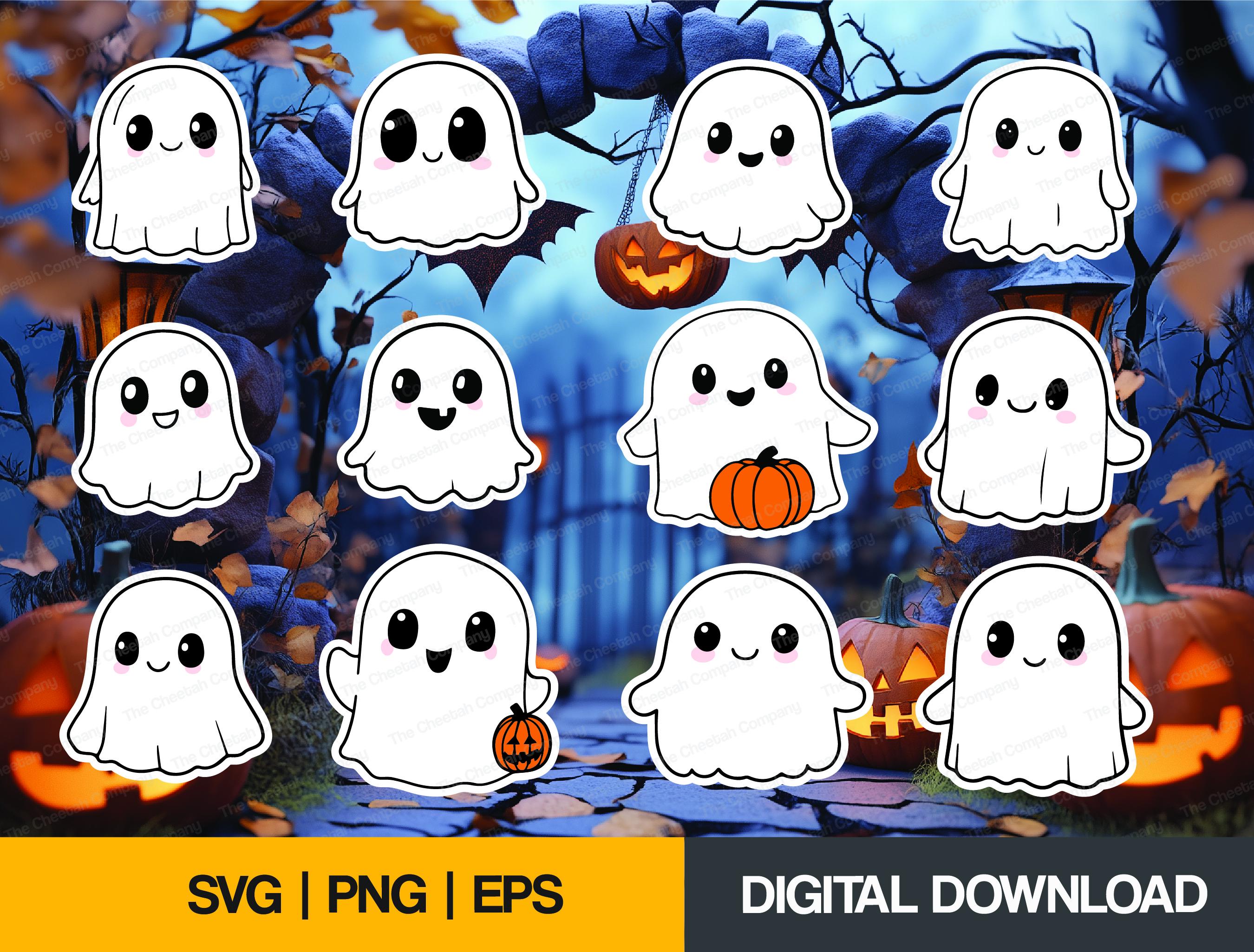 Cute Halloween Ghost SVG Bundle, 12 Ghosts for Cricut, Glowforge, Laser ...