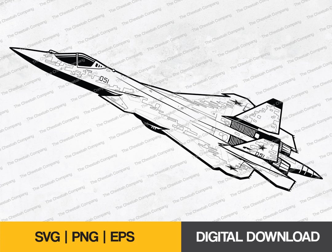 Stealth Fighter SU-57 Line Art | Military Aircraft Svg, Png, Eps ...