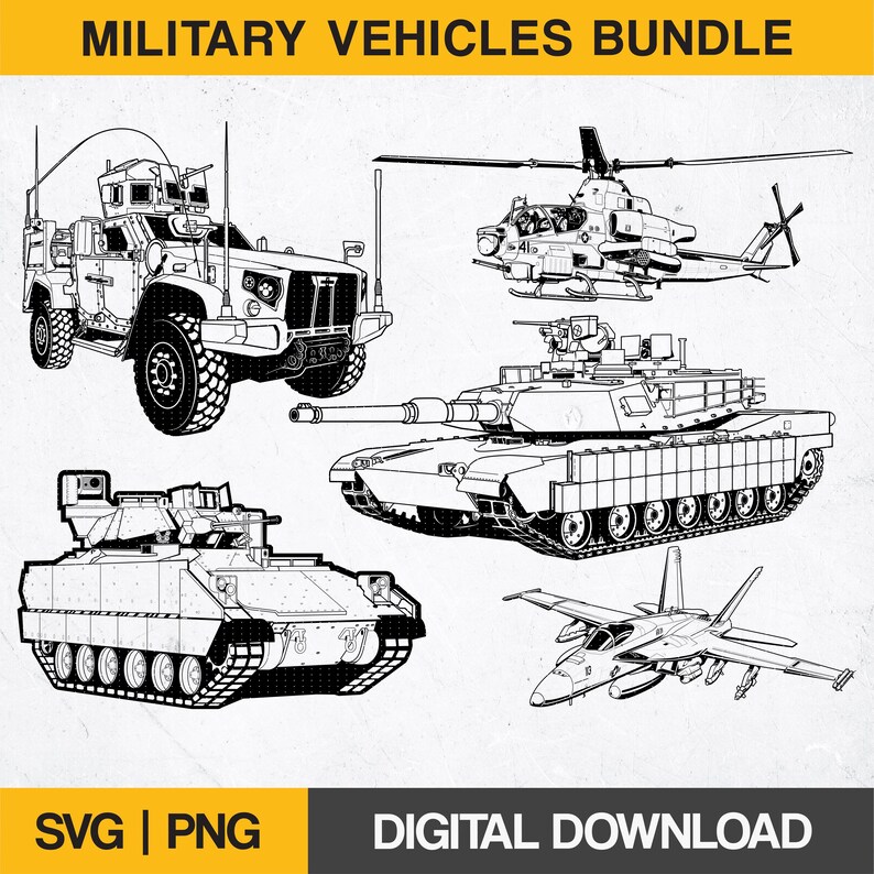 Military Vehicles Bundle Svg, Png | Tanks, Helicopters, Fighter Jets ...