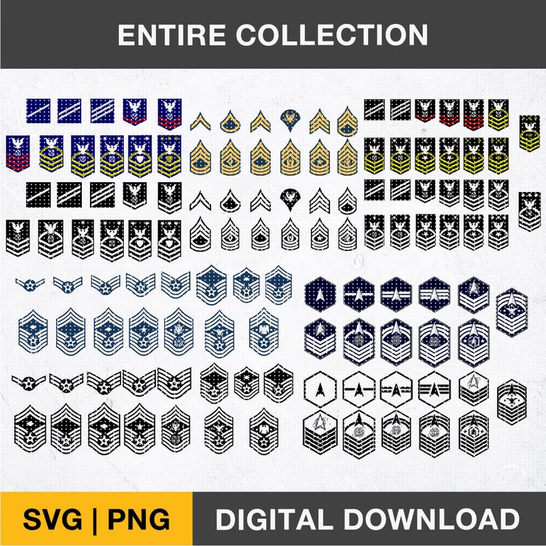 US Military 114 Enlisted Rank SVG, PNG Bundle | 114 Chevrons, Color ...