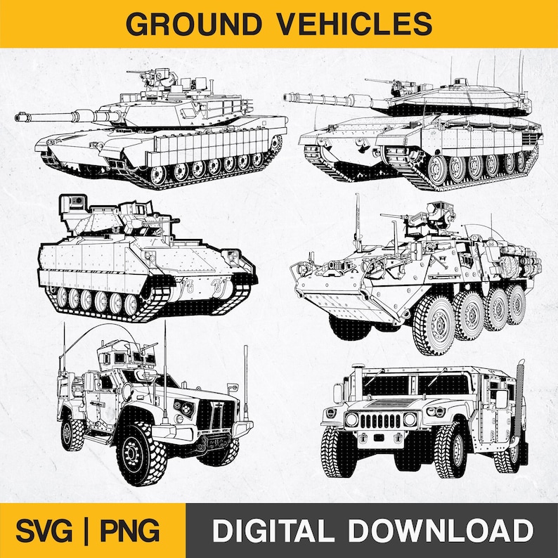 18 Military Vehicles Bundle | Svg, Png | Tanks, Helicopters, Fighter ...