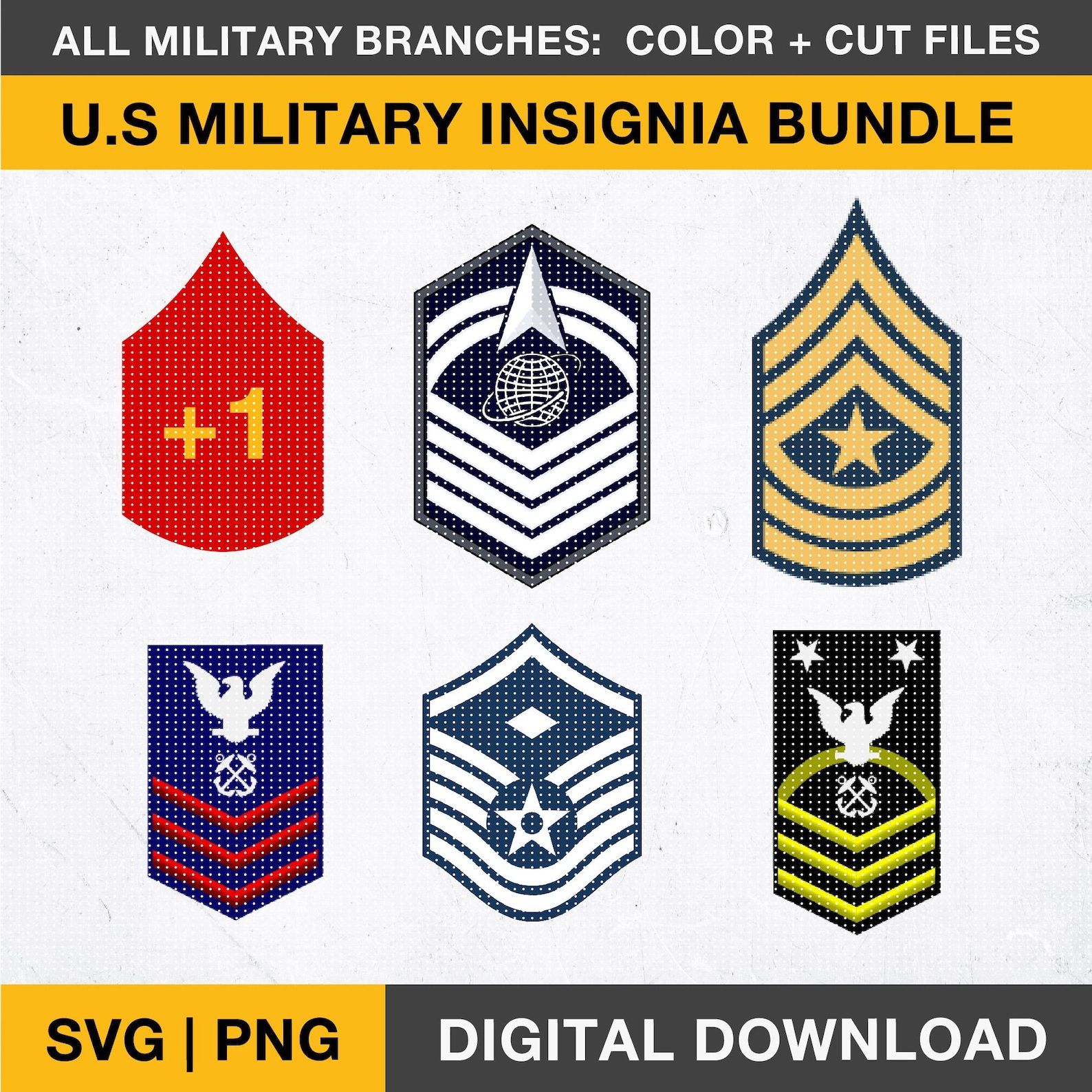 US Military 114 Enlisted Rank SVG, PNG Bundle | 114 Chevrons, Color ...