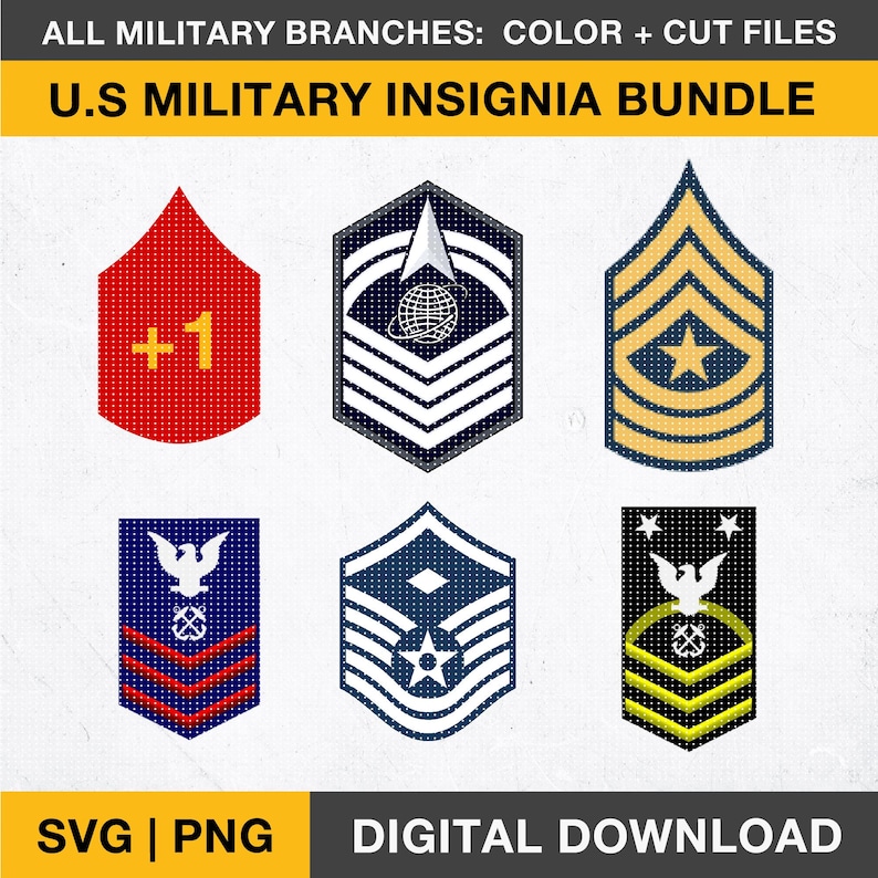 US Military 114 Enlisted Rank SVG, PNG Bundle | 114 Chevrons, Color ...