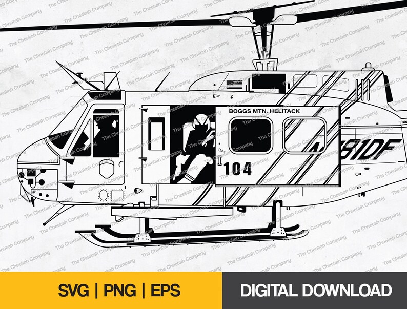 UH-1H Cal Fire SVG Vector Helicopter Clipart, Aviation Design, Fire ...