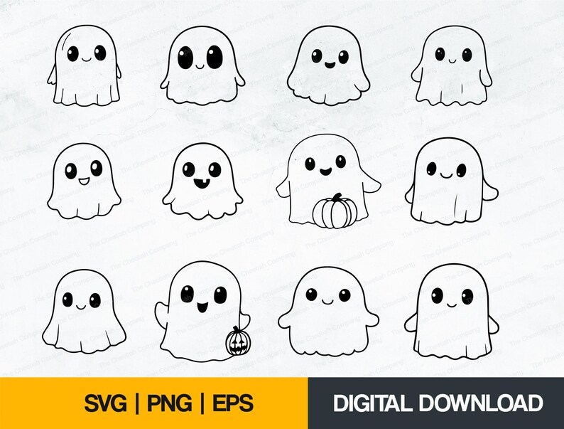 Cute Halloween Ghost SVG Bundle, 12 Ghosts for Cricut, Glowforge, Laser ...