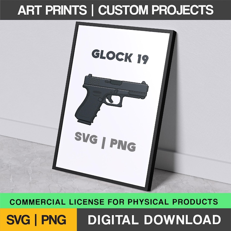 Glock 19 SVG, Gun Vector, Digital Download, Full-color Tactical Pistol ...