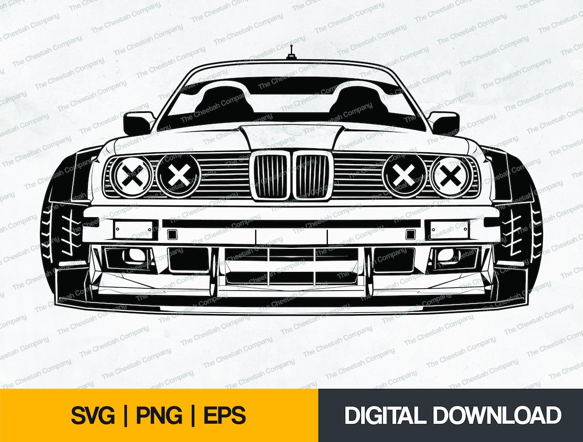 BMW E30 SVG | Drift Car Vector, Front View, Digital Download, Png, Eps ...