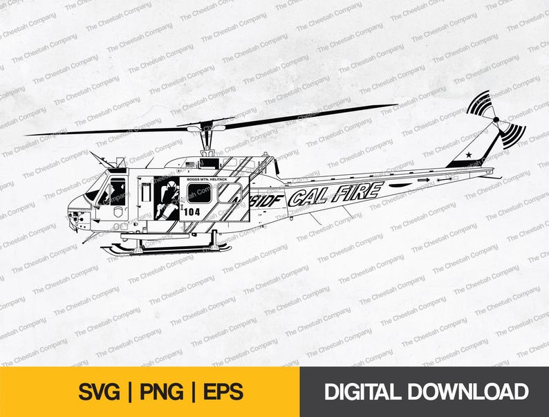 UH-1H Cal Fire SVG Vector Helicopter Clipart, Aviation Design, Fire ...