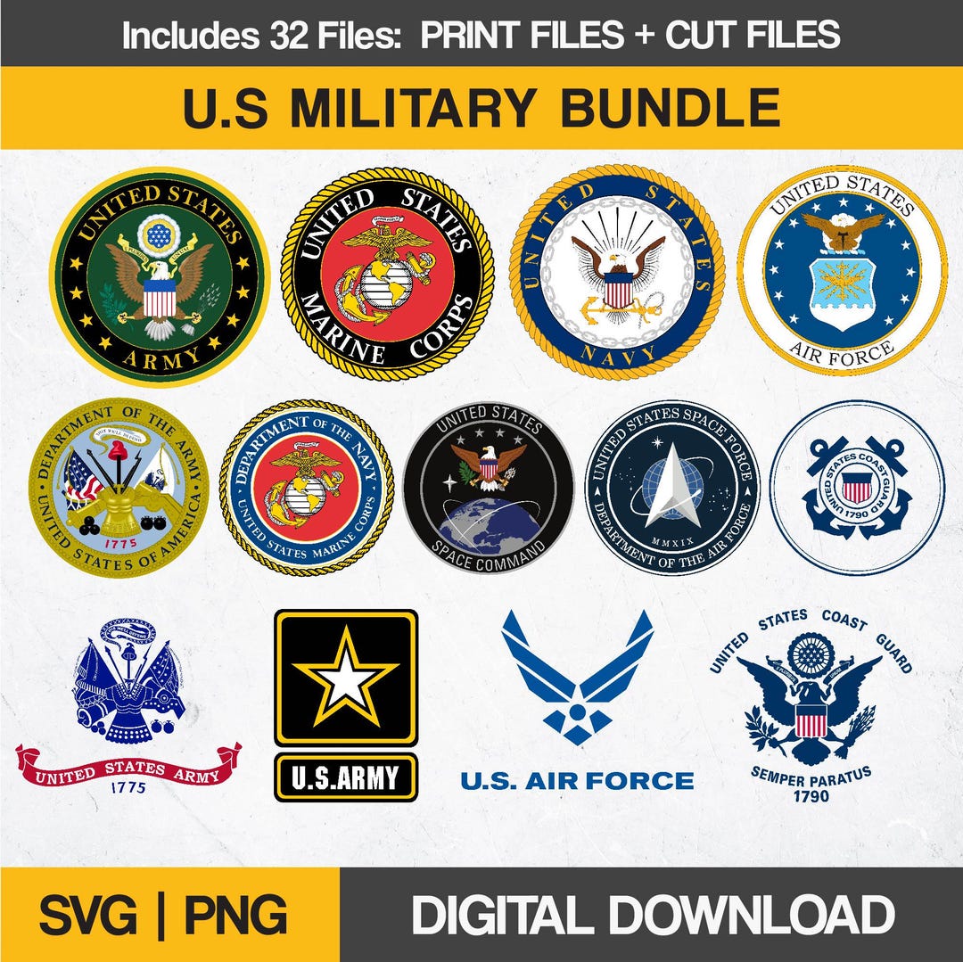 US Military Logo SVG Bundle | 32 Files | Army, Navy, Air Force, Marines ...