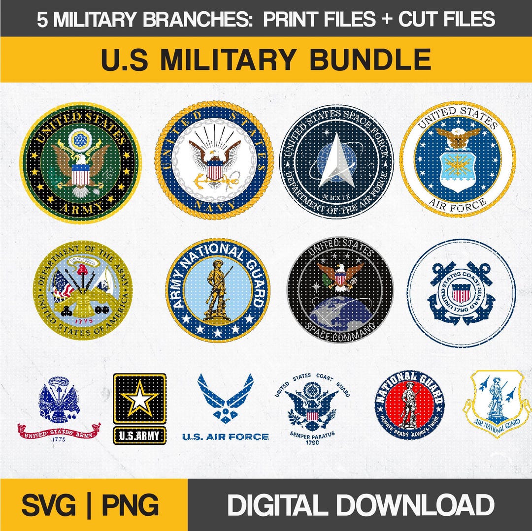 US Military Logos Bundle | 32 Logos SVG, PNG | Military Emblems for ...