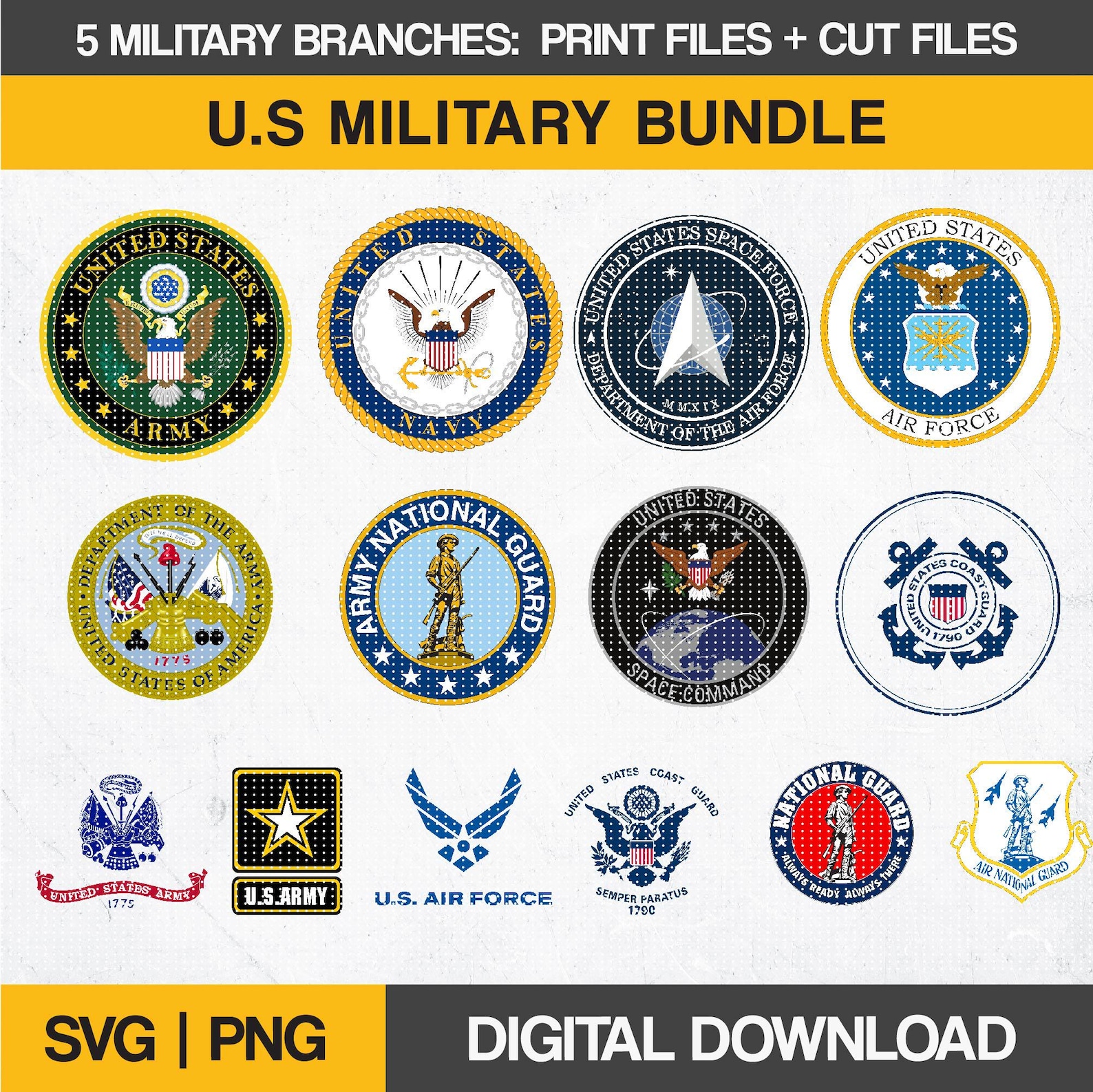 US Military Logos Bundle | 32 Logos SVG, PNG | Military Emblems for ...
